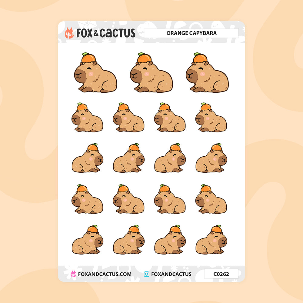 Orange Capybara Stickers – Fox and Cactus