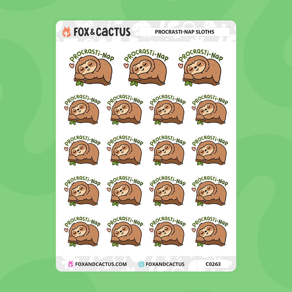 Procrasti-nap Sloth Stickers – Fox and Cactus