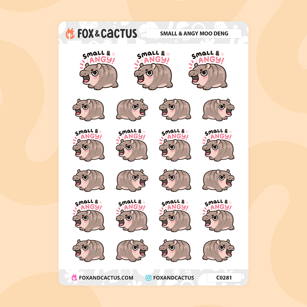 Small & Angy Moo Deng Stickers – Fox and Cactus