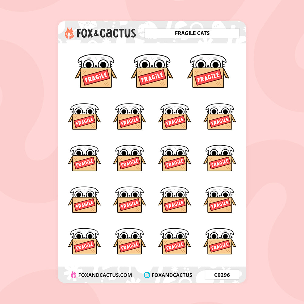 Fragile Cat Stickers – Fox and Cactus