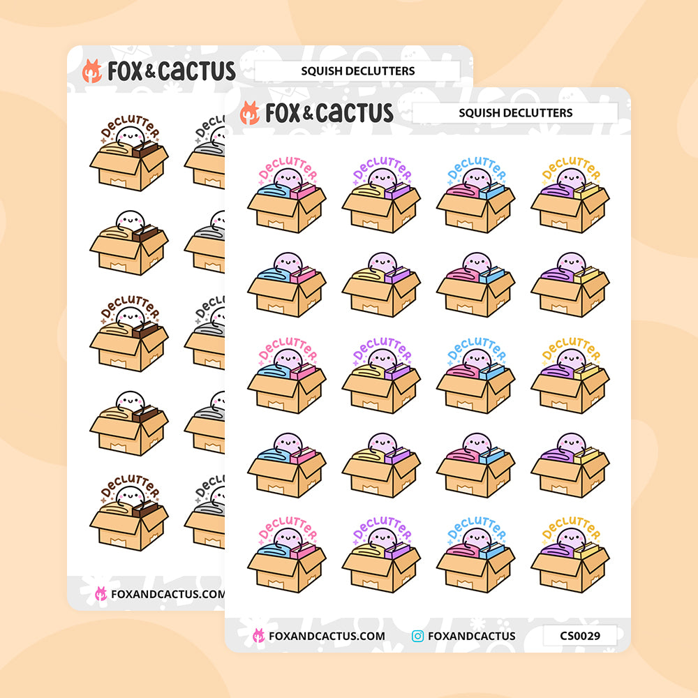 Declutter Squish Stickers – Fox and Cactus