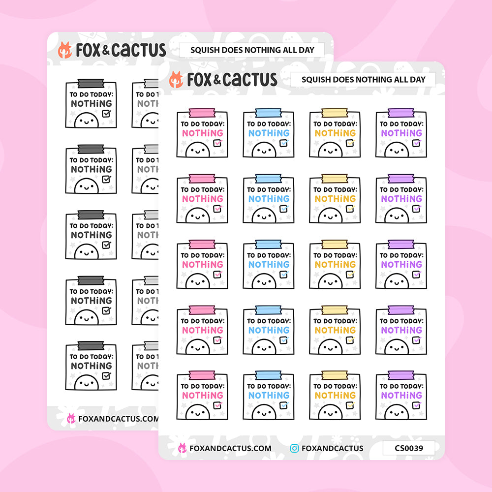 Do Nothing Squish Stickers – Fox and Cactus