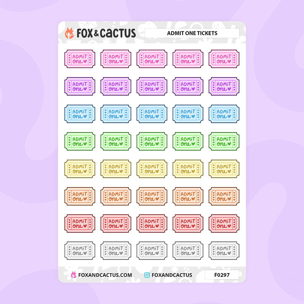Admit One Ticket Stickers – Fox and Cactus