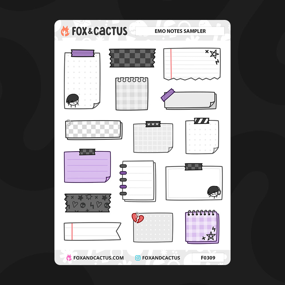 Emo Notes Sampler Sticker Sheet – Fox and Cactus