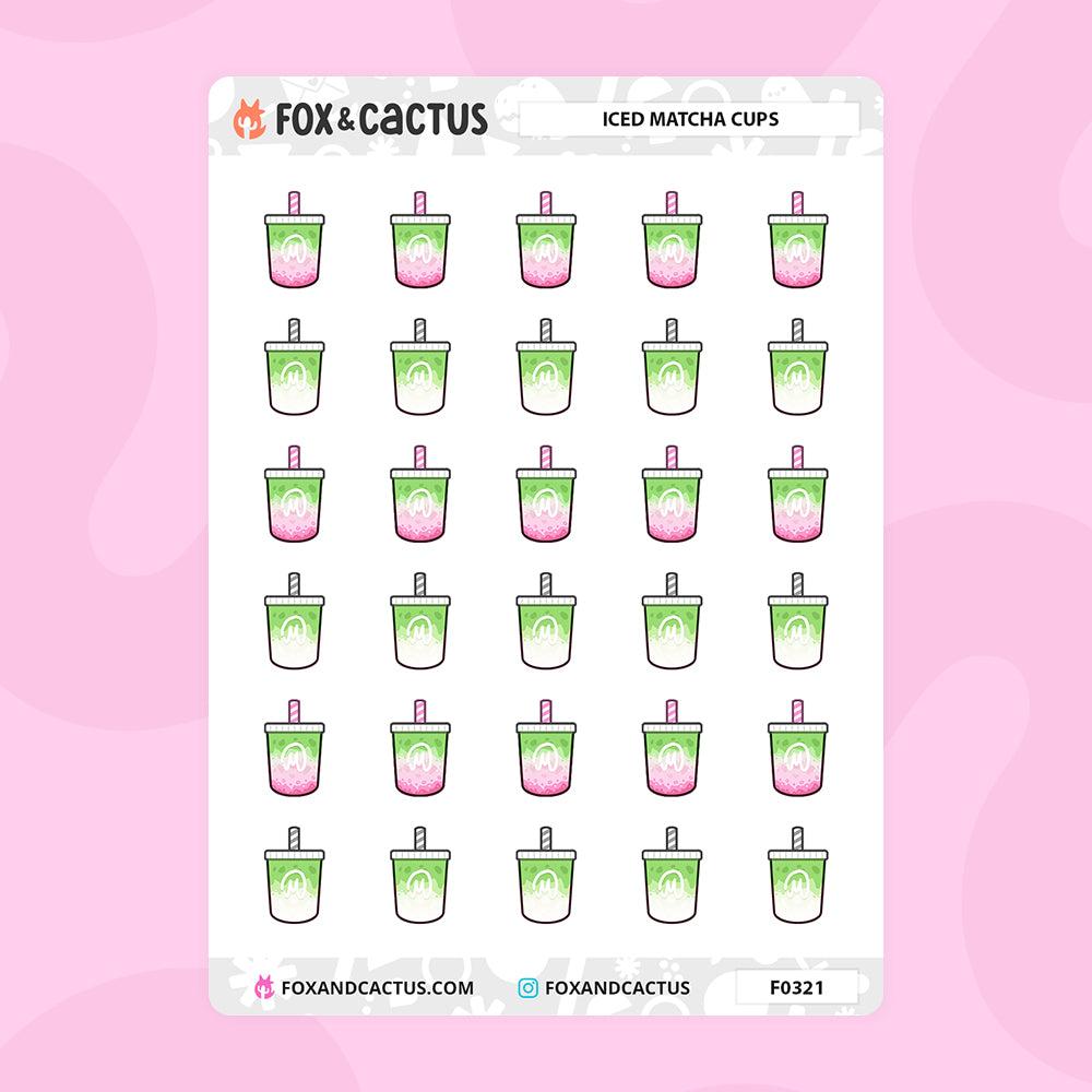Iced Matcha Stickers – Fox and Cactus