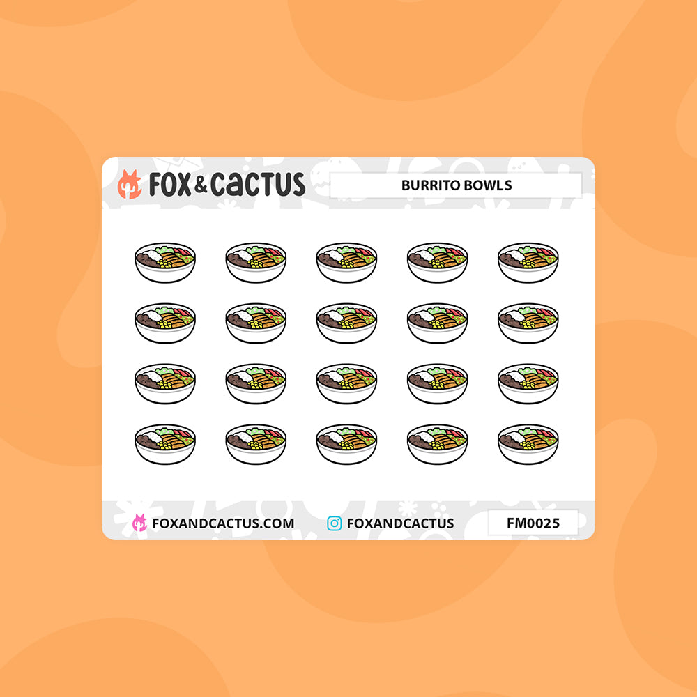Burrito Bowl (Mini Sheet) Stickers – Fox and Cactus