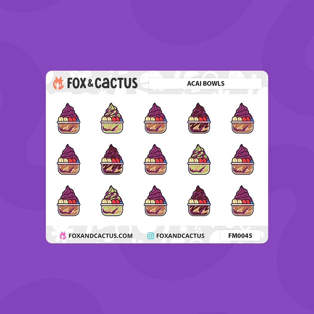 Acai Bowl (Mini Sheet) Stickers – Fox and Cactus