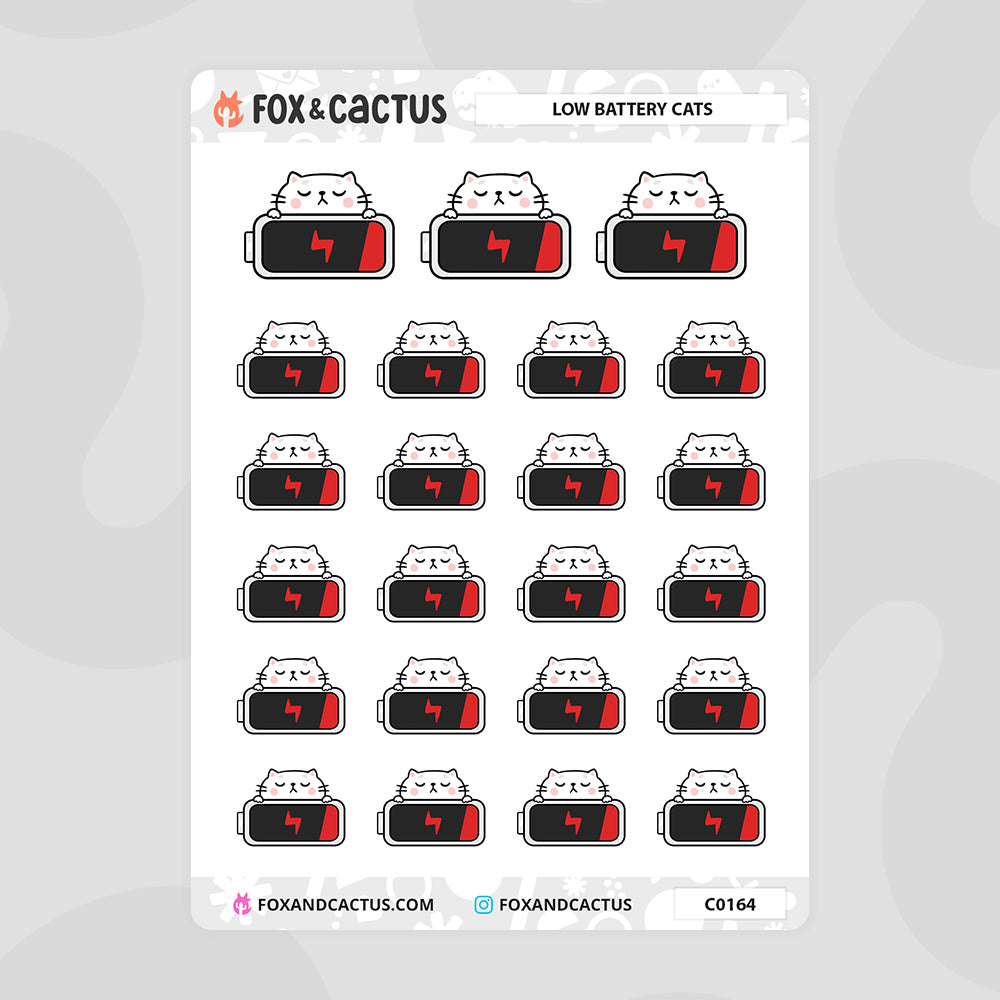 Low Battery Cat Stickers – Fox and Cactus