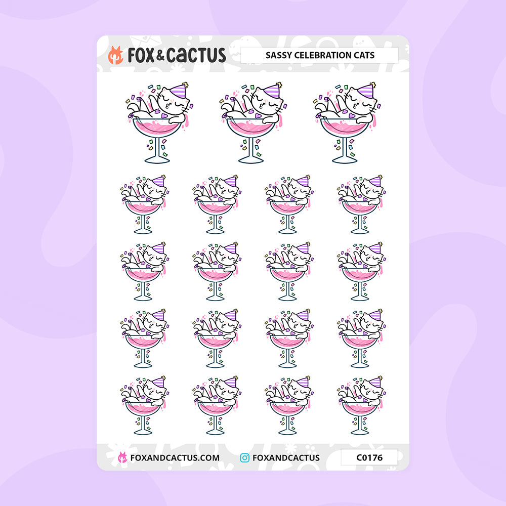 Sassy Celebration Cat Stickers – Fox and Cactus