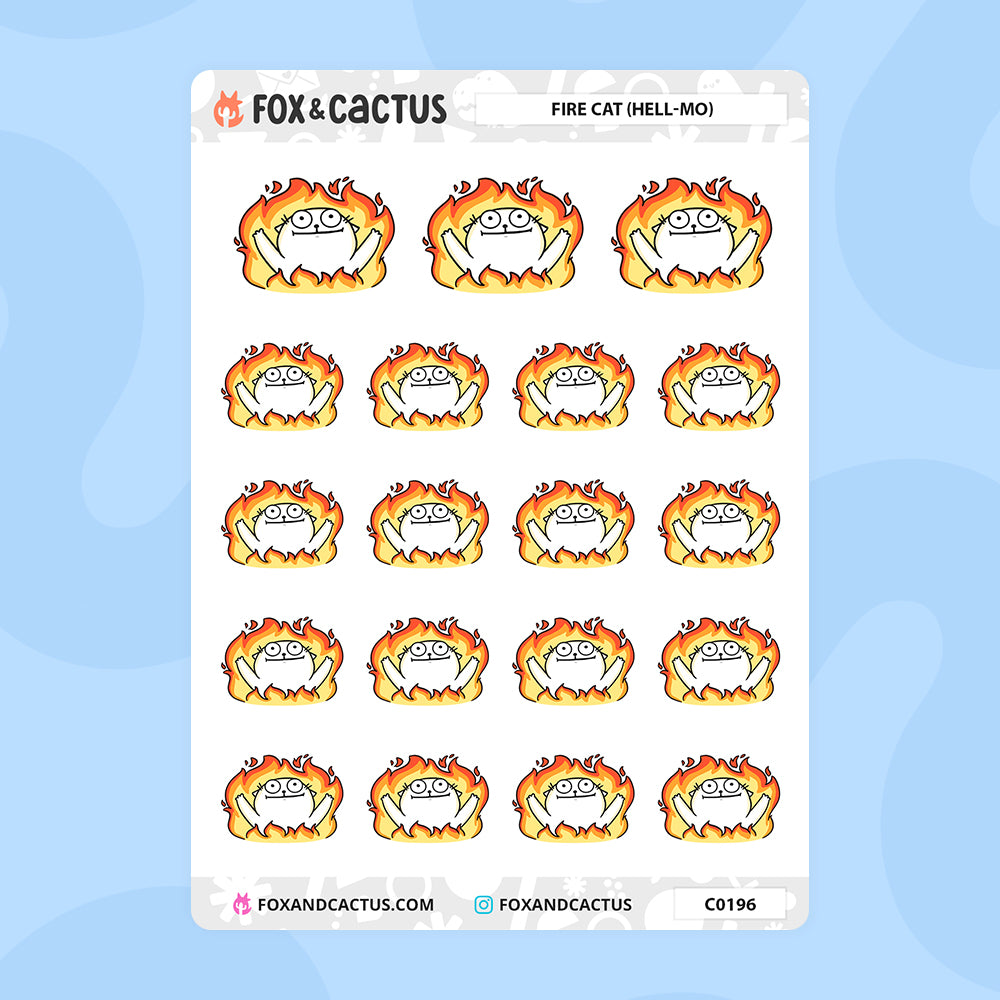 Fire Cat (Hell-mo) Stickers – Fox and Cactus