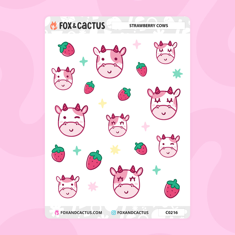 Strawberry Cow Stickers – Fox and Cactus