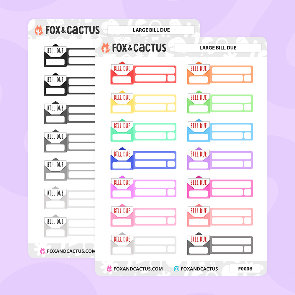 Large Bill Due Stickers – Fox and Cactus