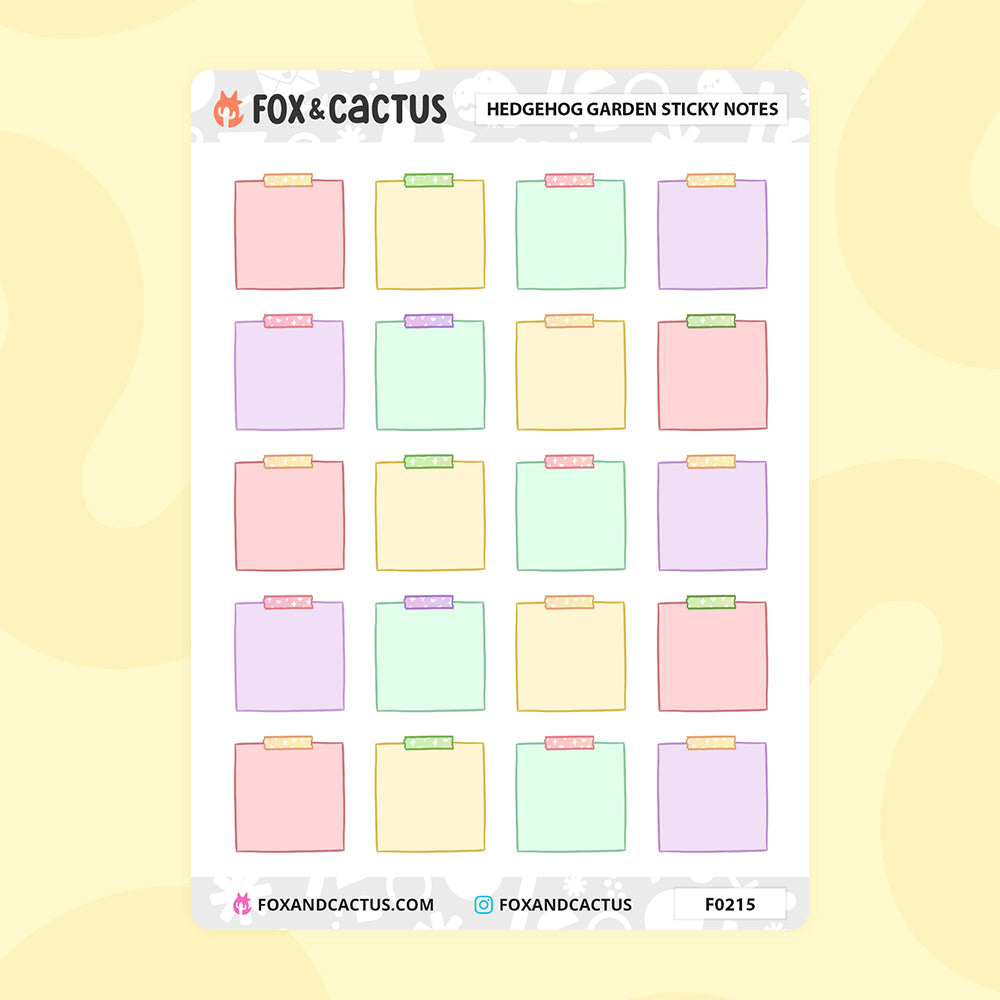 Hedgehog Garden Sticky Note Stickers – Fox and Cactus