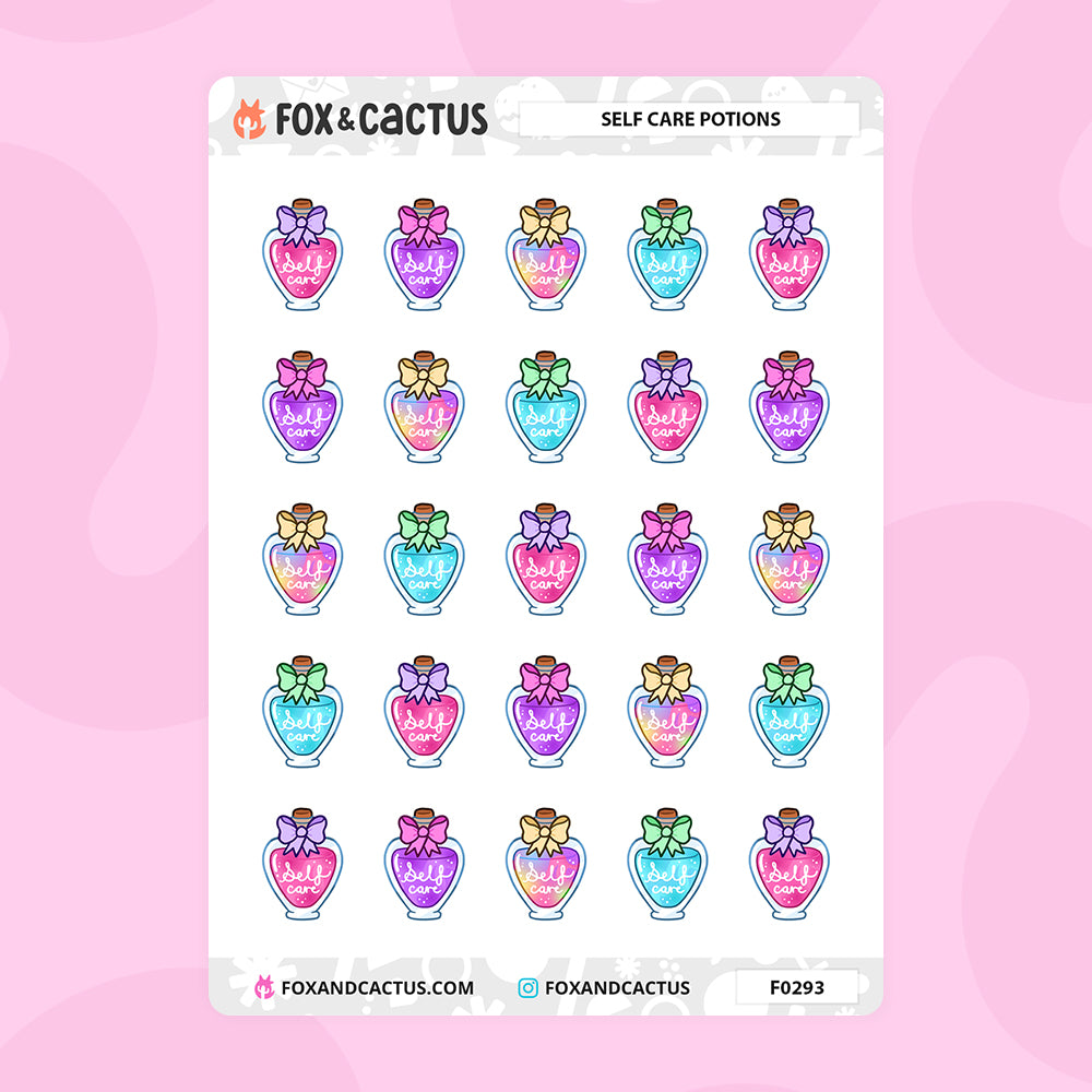 Self Care Potion Stickers – Fox and Cactus