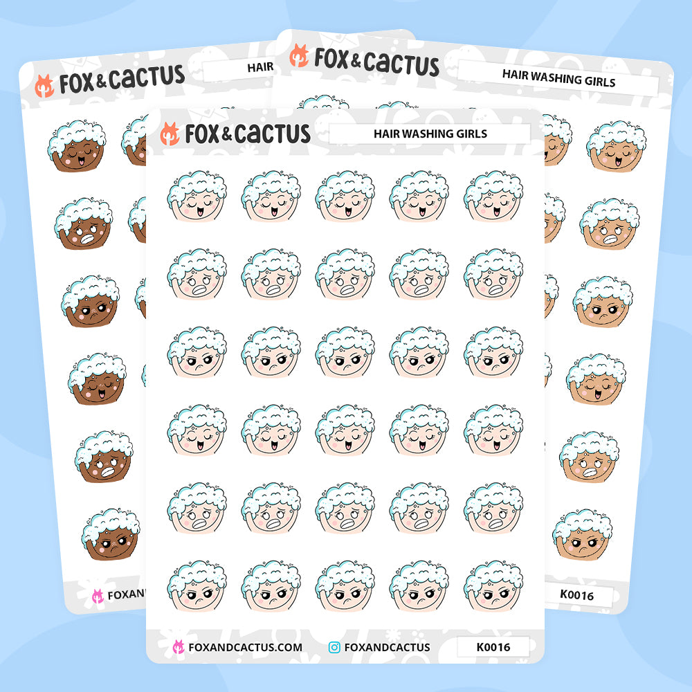 Hair Washing Kawaii Girl Stickers – Fox and Cactus