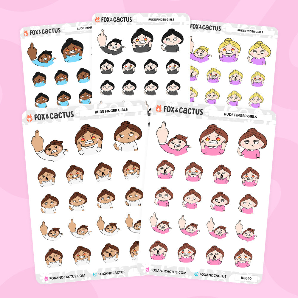 NSFW Rude Finger Kawaii Girl Stickers – Fox and Cactus