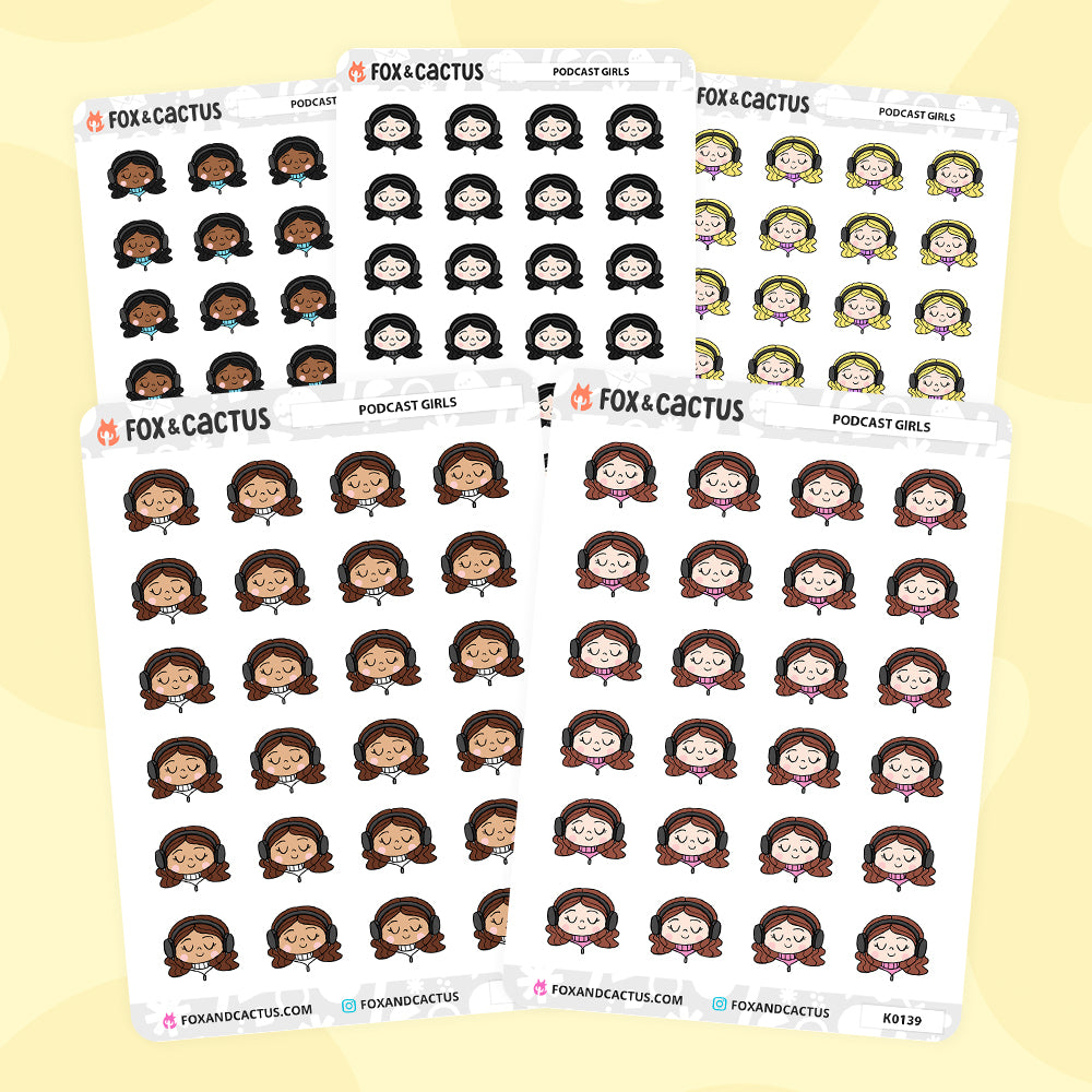 Podcast Kawaii Girl Stickers – Fox and Cactus
