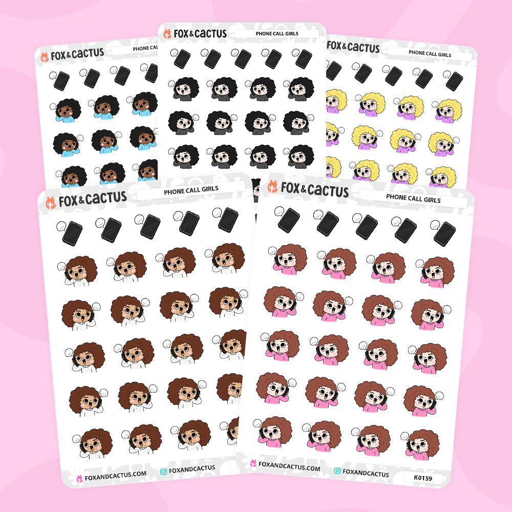 Phone Call Kawaii Girl Stickers – Fox and Cactus