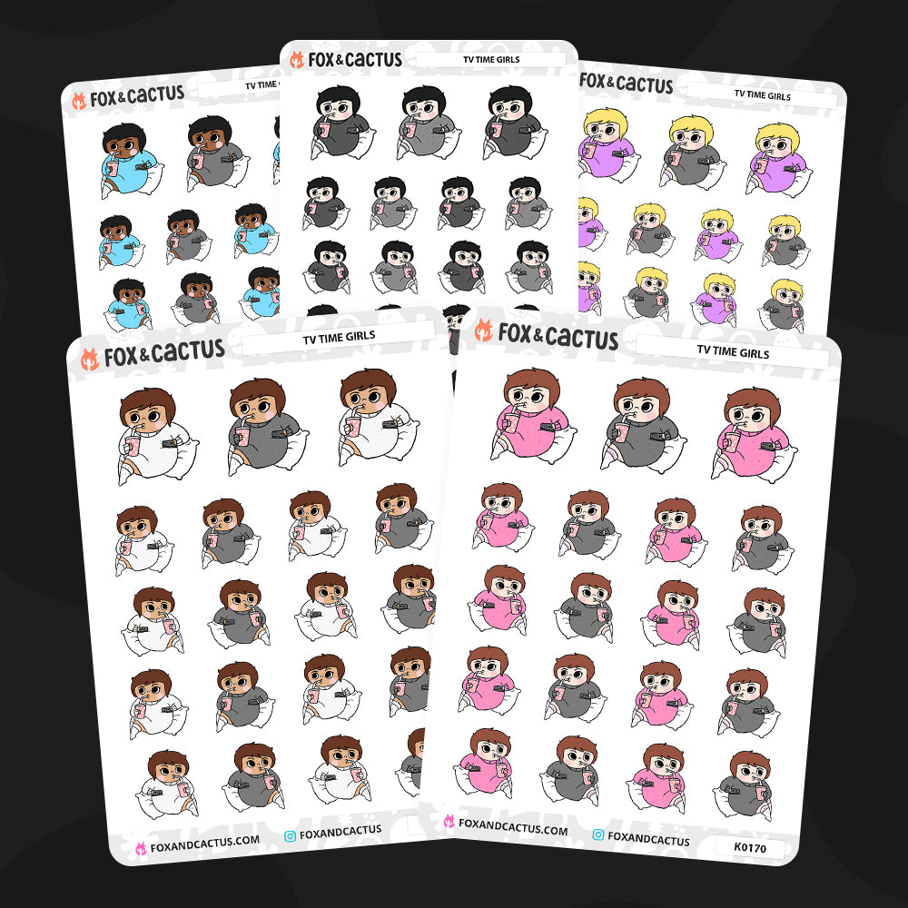 TV Time Kawaii Girl Stickers – Fox and Cactus