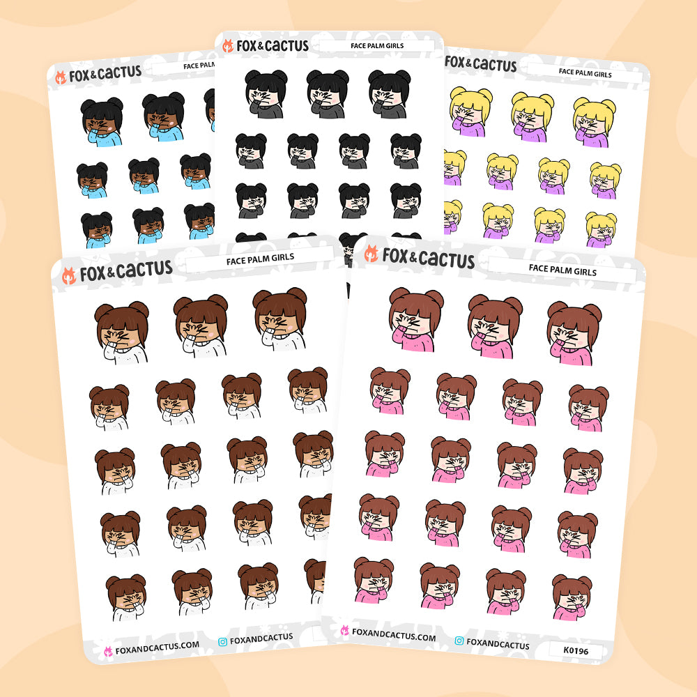 Face Palm Kawaii Girl Stickers – Fox and Cactus