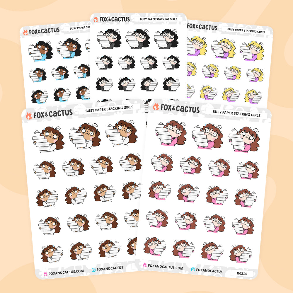 Busy Paper Stack Kawaii Girl Stickers – Fox and Cactus