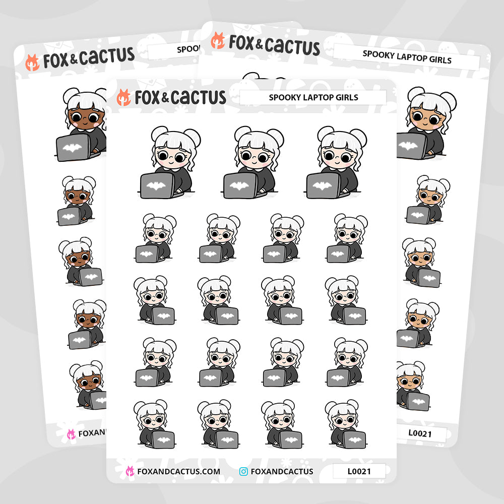 Spooky Laptop Kawaii Girl Stickers – Fox and Cactus