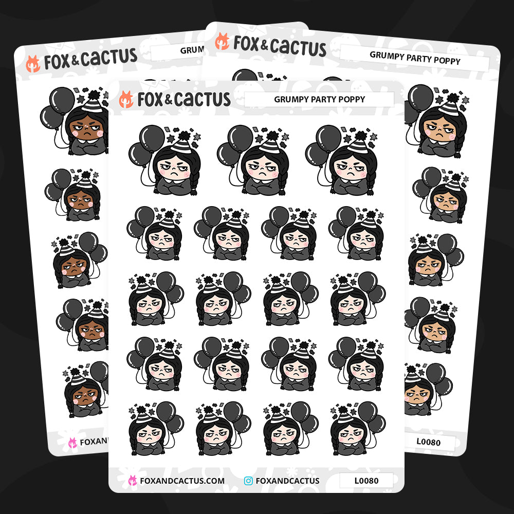 Grumpy Party Poppy Stickers – Fox and Cactus