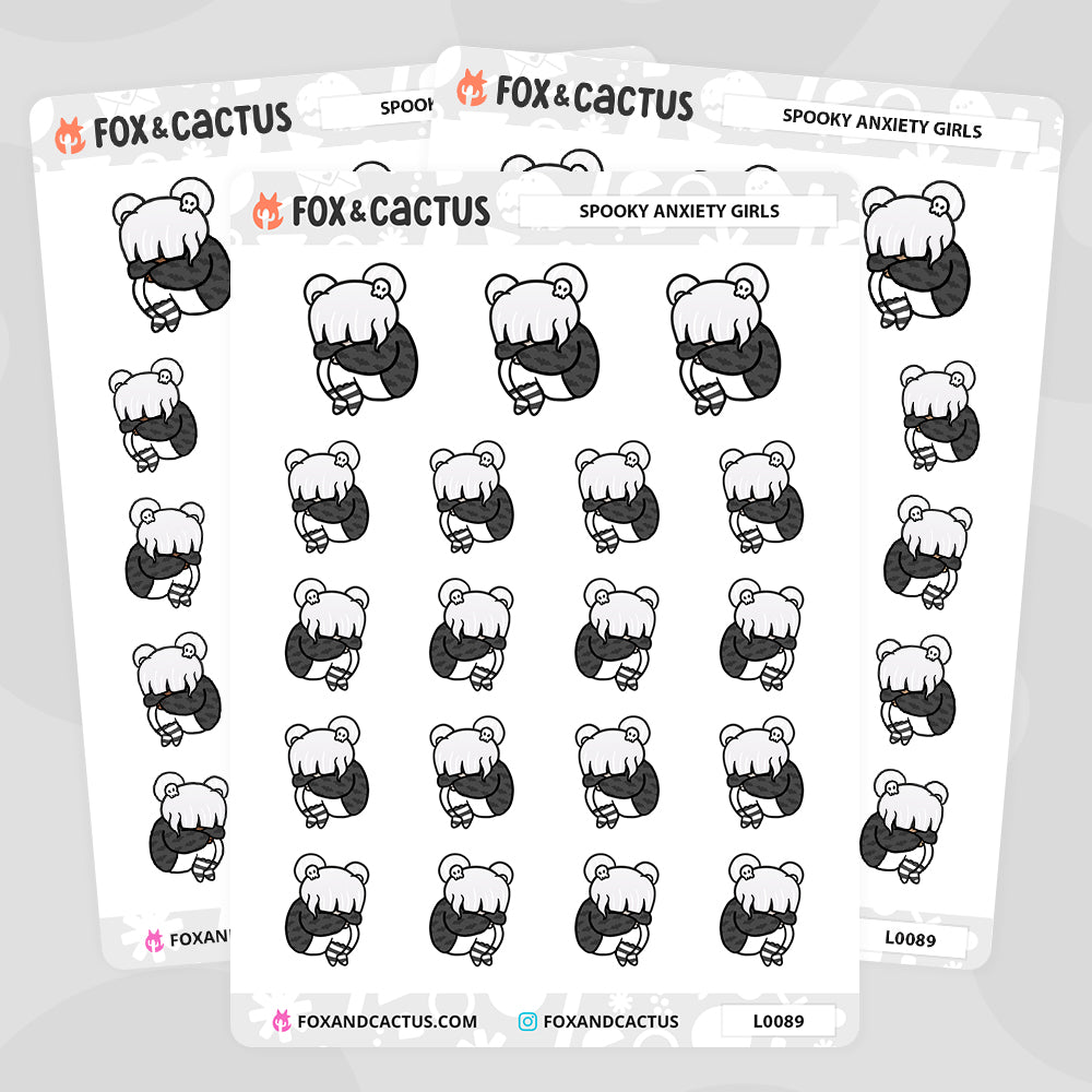 Spooky Anxiety Kawaii Girl Stickers – Fox and Cactus