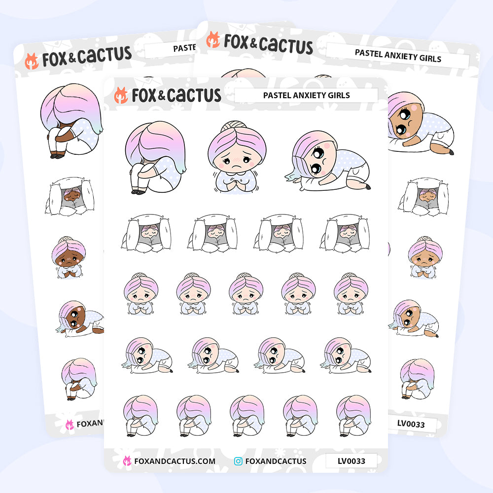 LIMITED Pastel Anxiety Kawaii Girl Stickers – Fox and Cactus