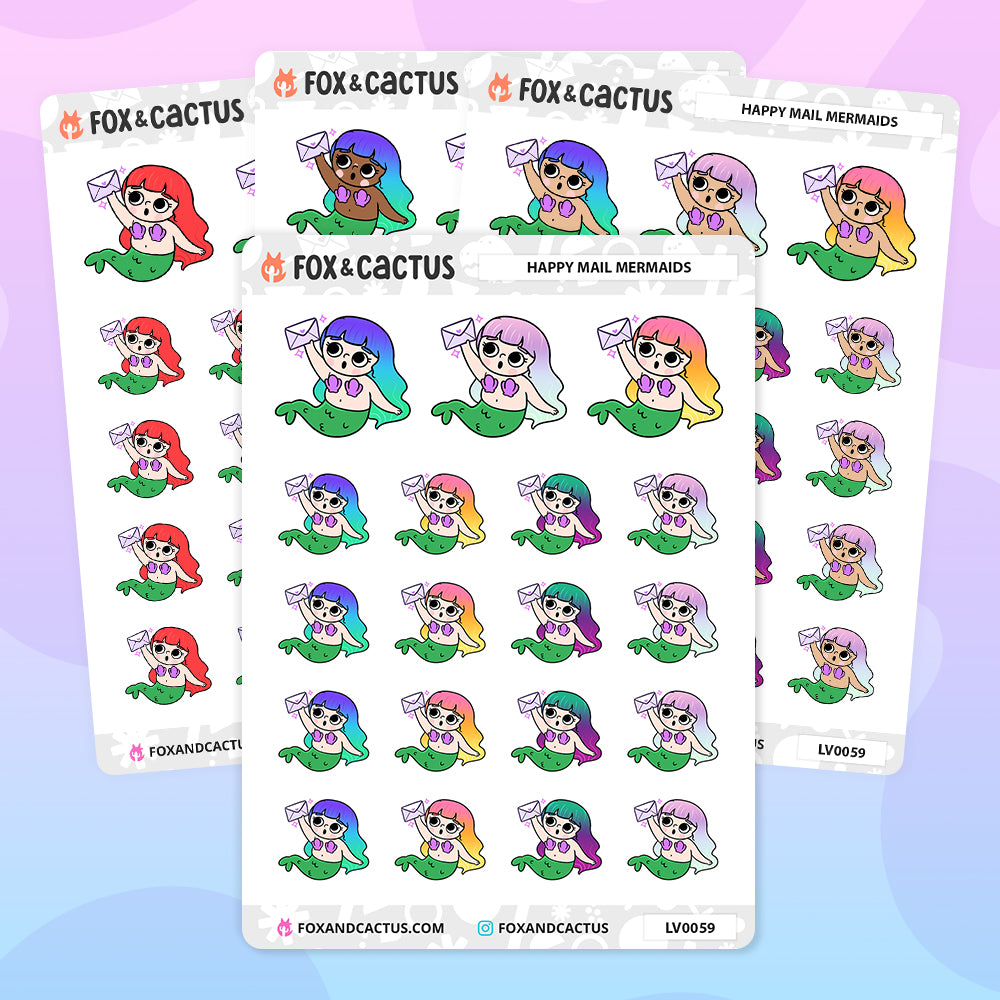 LIMITED Happy Mail Mermaid Stickers (PREORDER) – Fox and Cactus