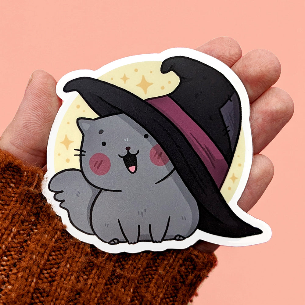 Witchy Hat Cat Vinyl Sticker – Fox and Cactus